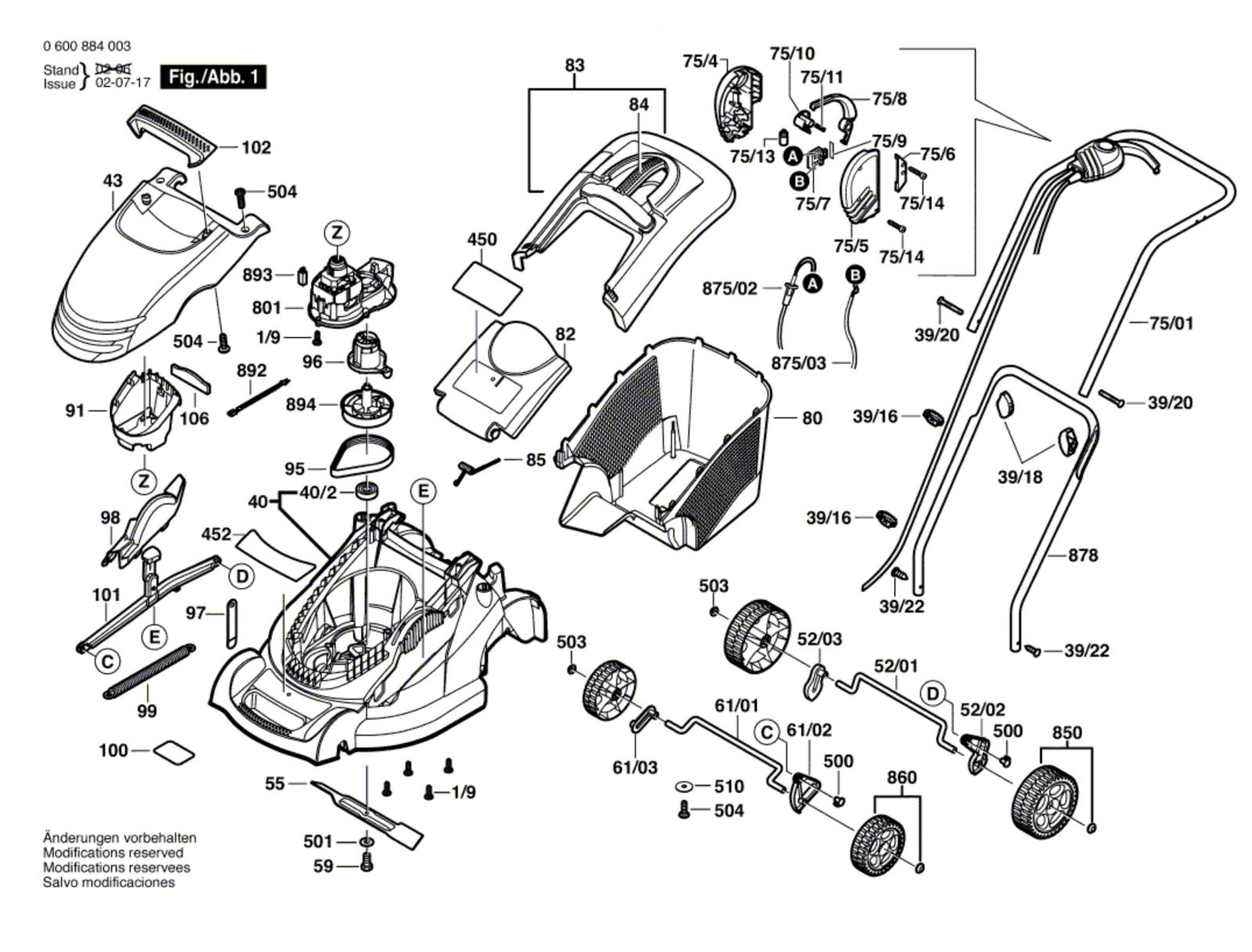 Bosch 0 600 884 079 Rotak 1300 Lawnmower 230 V Eu Spare Parts SPARE 0600884079 from Spare Parts World